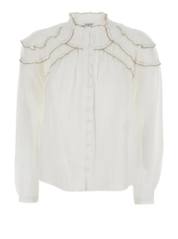 Isabel Marant Étoile Blouse 'christa' With High Collar And Long Sleeves In Cotton Blend White - Multicolor