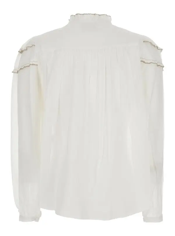 Isabel Marant Étoile Blouse 'christa' With High Collar And Long Sleeves In Cotton Blend White - Multicolor