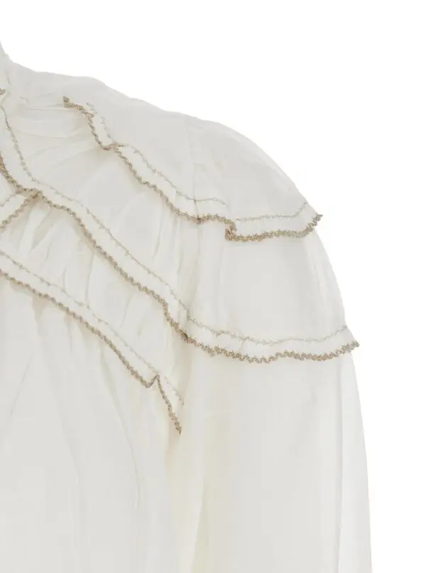 Isabel Marant Étoile Blouse 'christa' With High Collar And Long Sleeves In Cotton Blend White - Multicolor