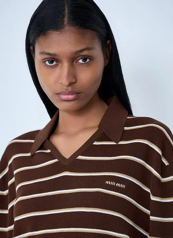 Miu Miu Striped Knit Polo Sweater
