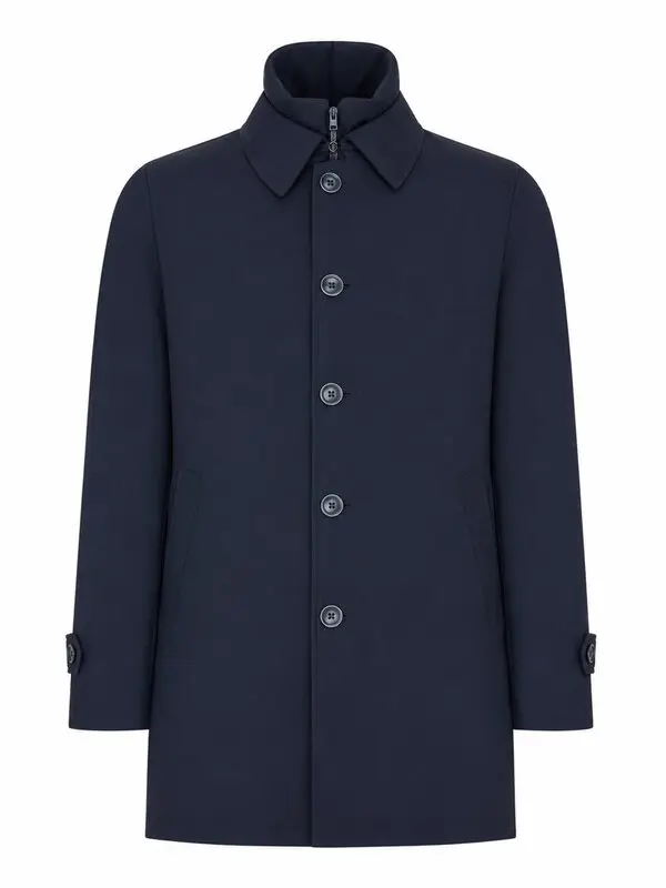 Herno Waterproof Technical Fabric Coat With Buttons And A High Collar