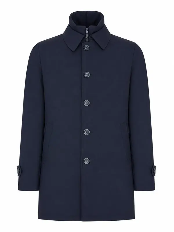 Herno Waterproof Technical Fabric Coat With Buttons And A High Collar - Blue