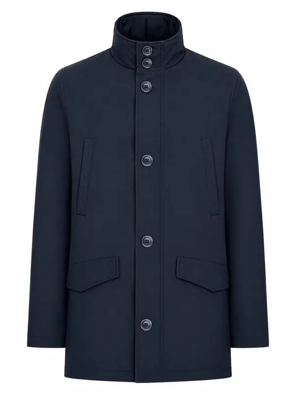 Herno Technical Fabric Coat With High Collar - Blue