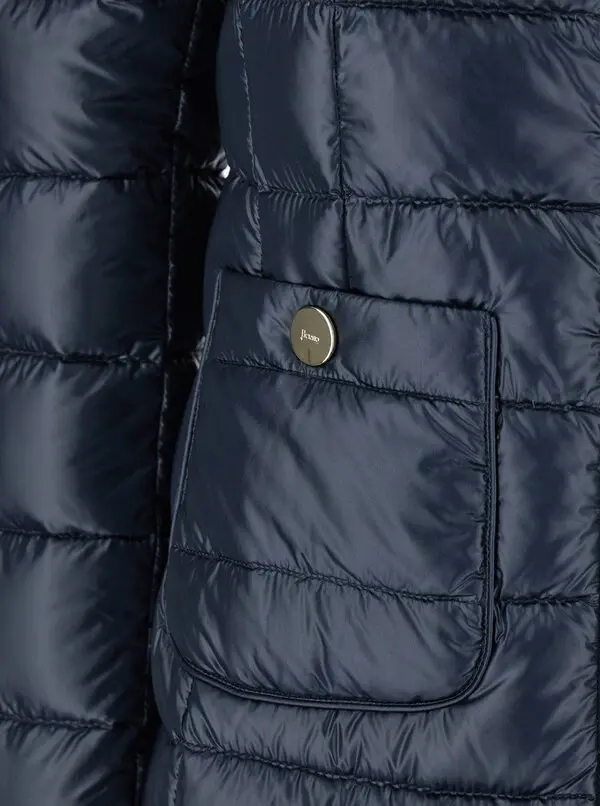 Herno Blue Down Jacket With Zip Closure And Two Patch Pockets In Tech Fabric For