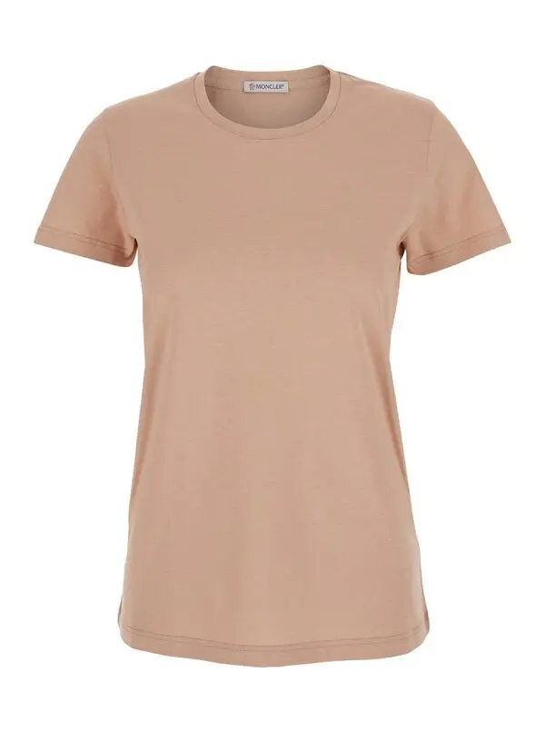 Moncler T-shirt With Logo Patch Applied On The Sleeve In Cotton - Pink