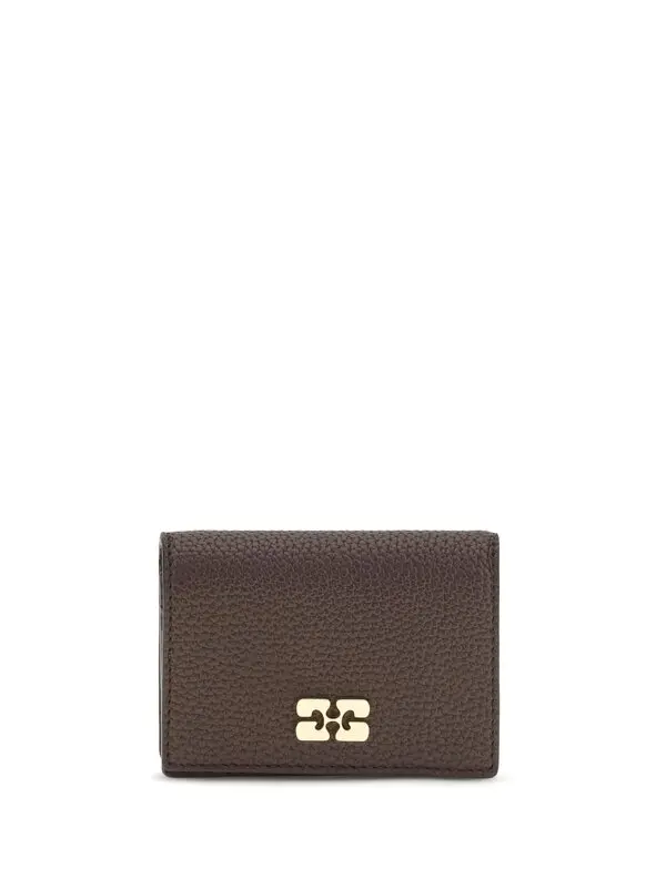 GANNI Flap Card Holder In Grained Leather - Brown