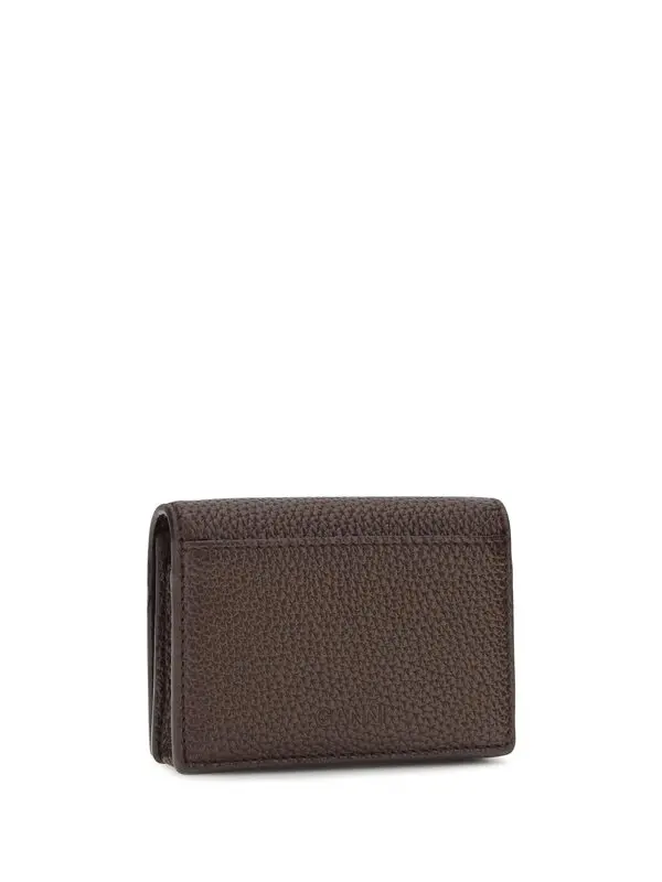 GANNI Flap Card Holder In Grained Leather - Brown