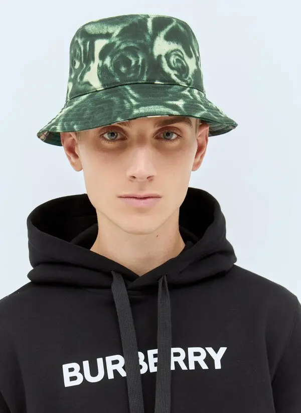 Burberry Rose Print Wax Bucket Hat - Green