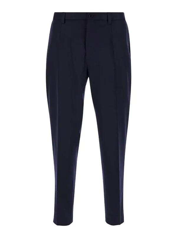 Dolce & Gabbana Blue High Waist Pants In Wool - Multicolor
