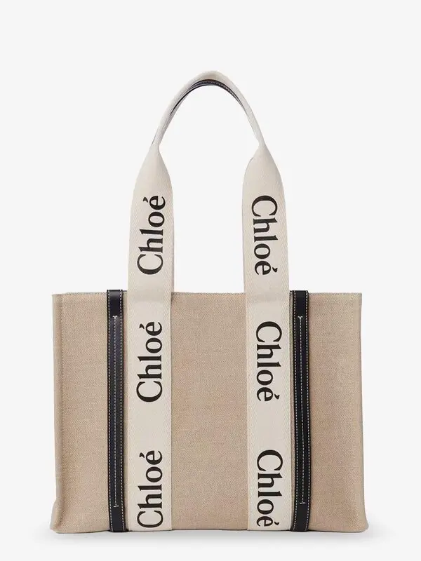 Chloé Woody Linen Shoulder Bag With Front Lettering Logo - Multicolor