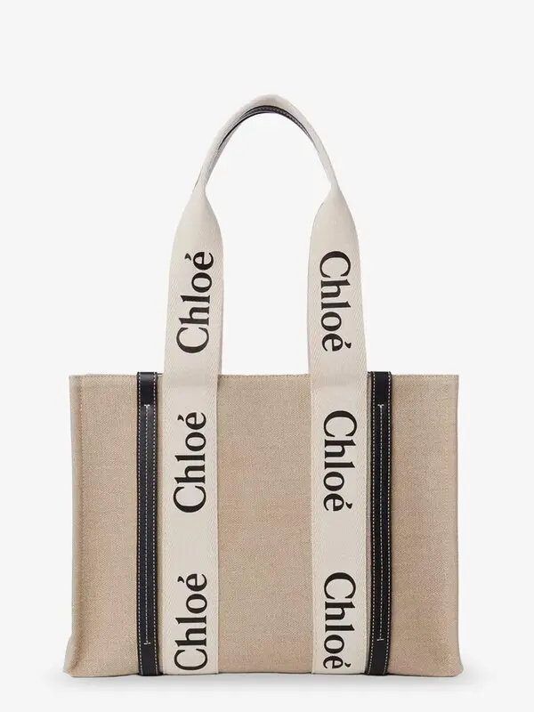 Chloé Woody Linen Shoulder Bag With Front Lettering Logo - Multicolor
