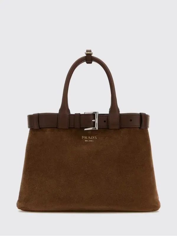 Prada Medium Buckle Bag In Suede - Brown