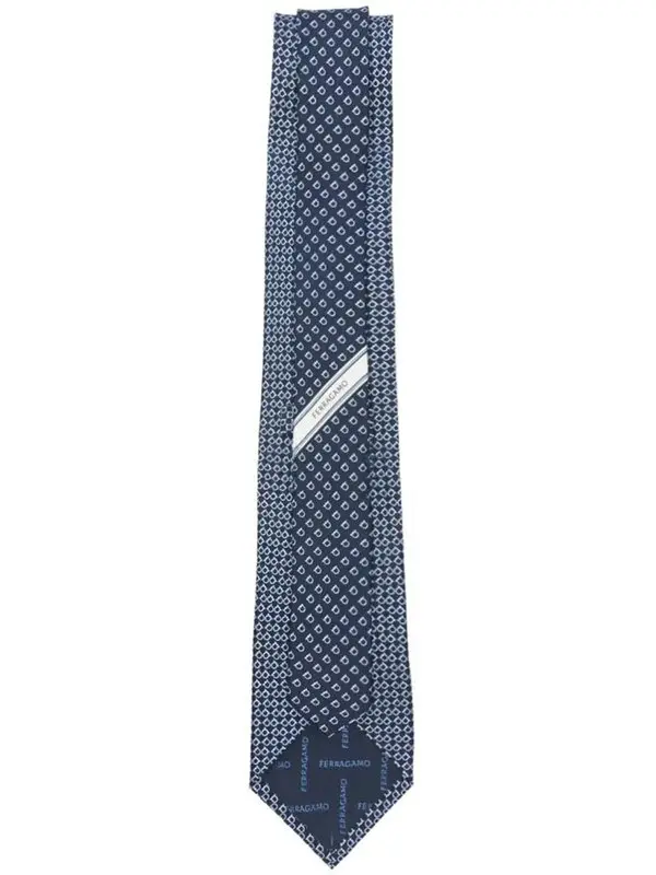 FERRAGAMO Gancini Square Print Silk Tie