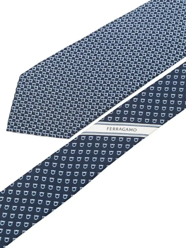 FERRAGAMO Gancini Square Print Silk Tie