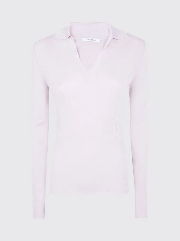 Max Mara Ribbed Silk And Cashmere Knit Polo With V-neck And Slim Fit - Pink