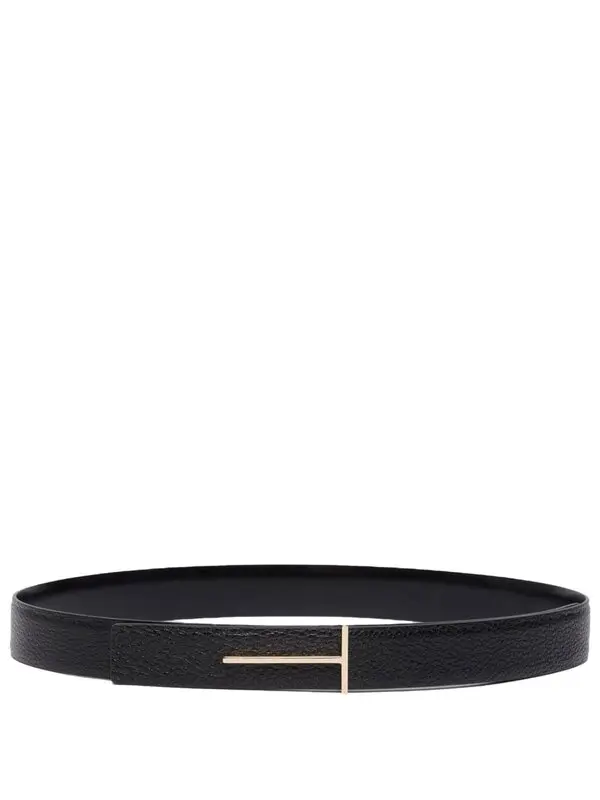 TOM FORD Grained Leather And Spazzolato Leather Slim T Belt - Black
