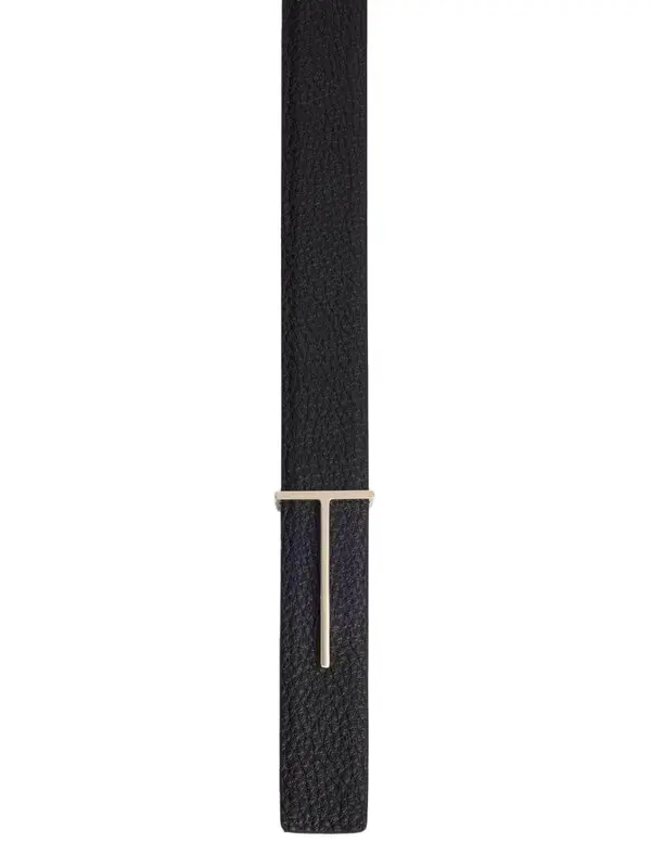 TOM FORD Grained Leather And Spazzolato Leather Slim T Belt - Black