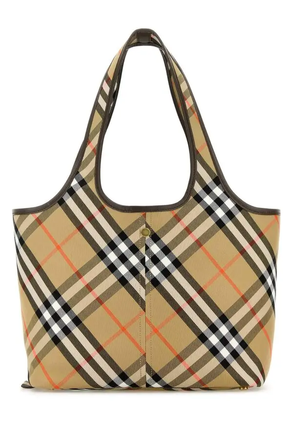 Burberry Embroidered Canvas Small Check Shopping Bag - Multicolor