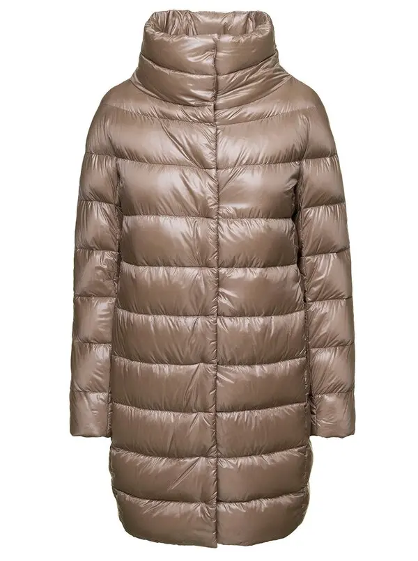 Herno Tech Fabric Funnel Neck Long Down Jacket - Cream