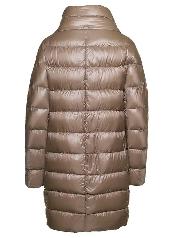 Herno Tech Fabric Funnel Neck Long Down Jacket - Cream