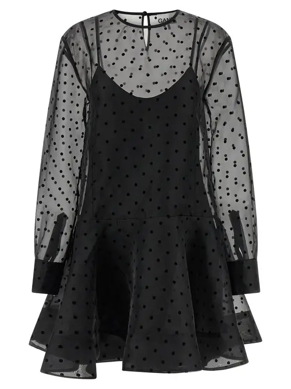 GANNI Organza Circle Collar Minidress - Black