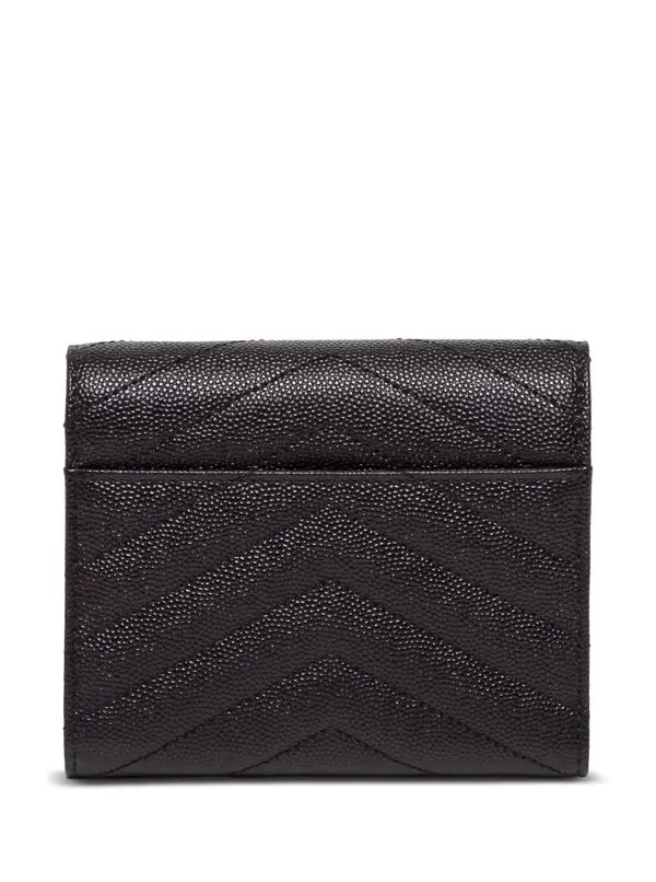 Saint Laurent Wallet 'grain De Poudre' Black With Cassandre Logo In Black Leather - Multicolor