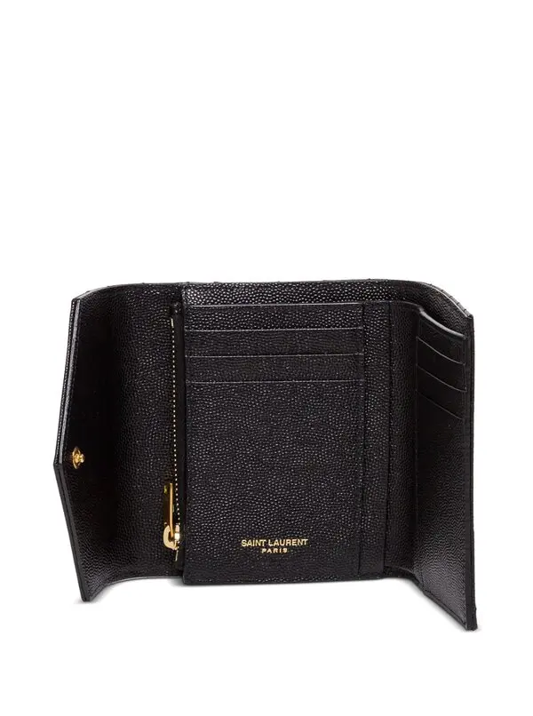 Saint Laurent Wallet 'grain De Poudre' Black With Cassandre Logo In Black Leather - Multicolor