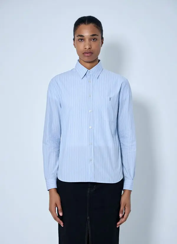 Saint Laurent Striped Cotton Poplin Shirt - Blue