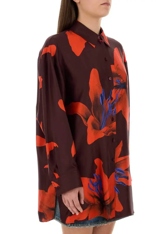 Alexander McQueen Printed Satin Oversize Shirt - Multicolor
