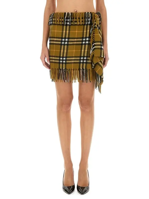 Burberry Wool And Cashmere Check Scarf Style Skirt - Multicolor