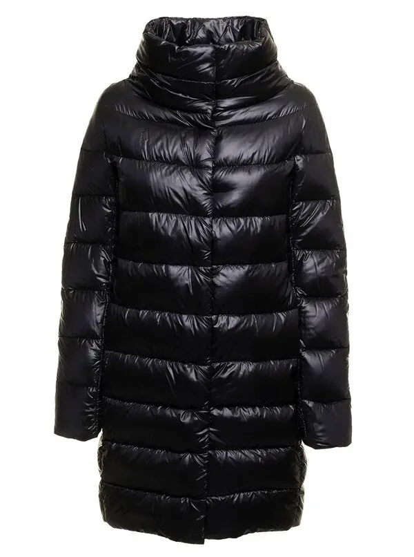 Herno Long Down Jacket With High Collar In Tech Fabric For - Black