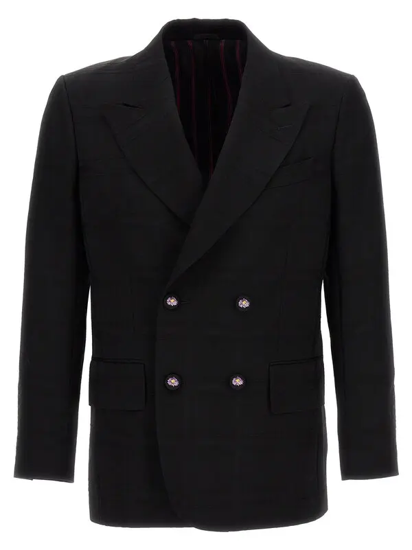 Etro Check Double-breasted Blazer - Black