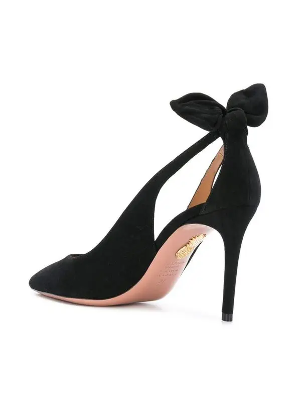 AQUAZZURA Pumps With Bow Detail And High Stiletto Heel In Suede For - Black