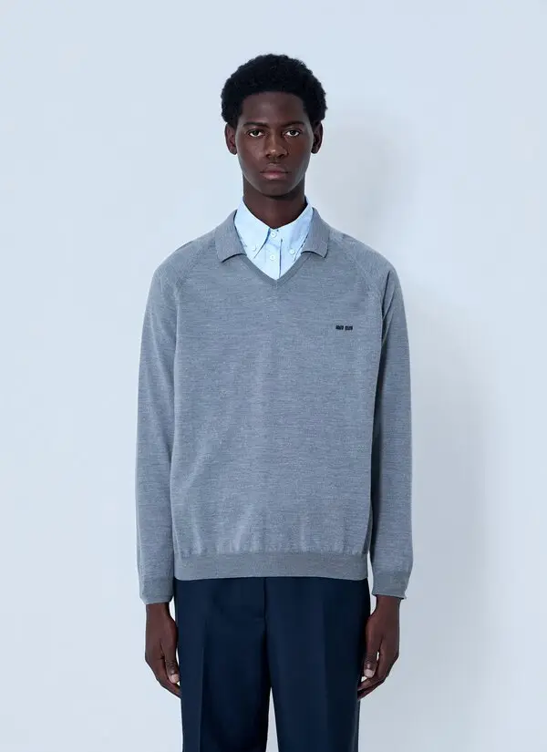 Miu Miu V-neck Knit Sweater - Gray