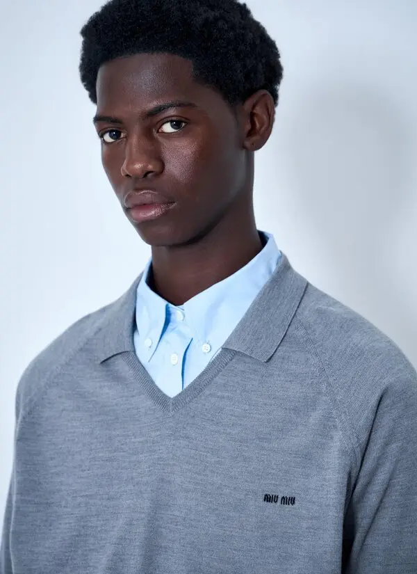 Miu Miu V-neck Knit Sweater - Gray