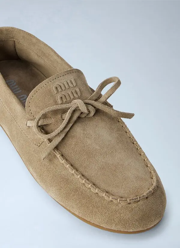 Miu Miu Suede Mesh Loafers - Cream