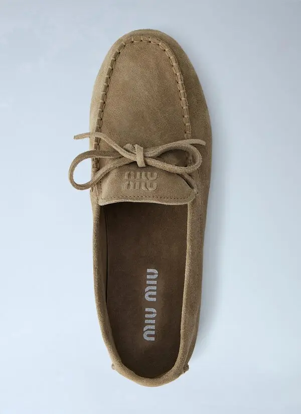 Miu Miu Suede Mesh Loafers - Cream