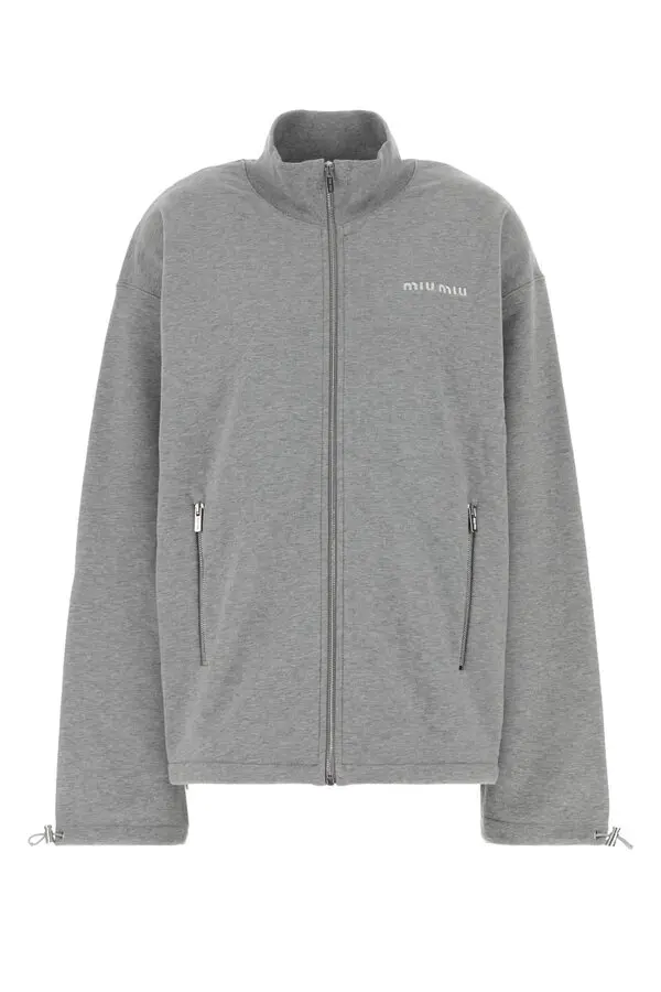 Miu Miu Melange Grey Cotton Oversize Sweatshirt - Gray