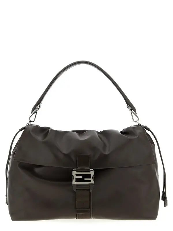 Fendi Flux Maxi Messenger Bag In Smooth Calf Leather - Brown