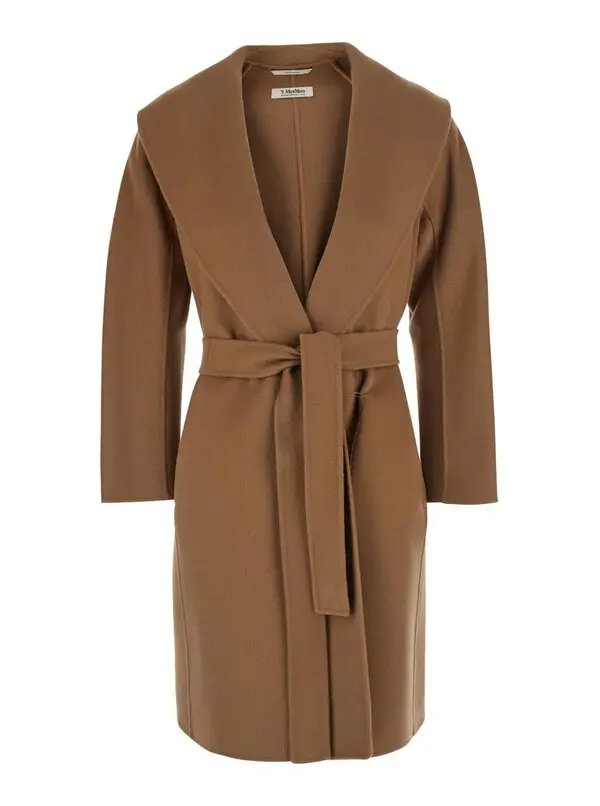 Max Mara S 'messi' Beige Coat With Front Belt Closure In Wool For