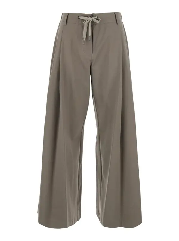 Brunello Cucinelli Beige Trousers With Drawstring Waist And Wide Leg In Cotton Blend - Multicolor