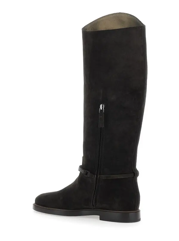 Brunello Cucinelli Brown Boots With Monile Detail On The Side In Suede For - Multicolor