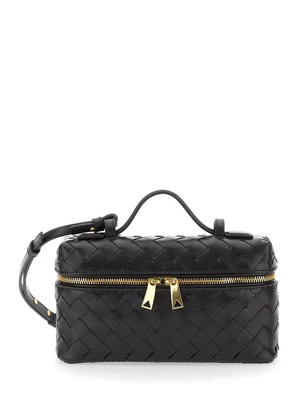 Bottega Veneta Bang Bang' Black Crossbody Bag With Adjustable And Removable Strap And Intreccio Motif In Suede For - Brown