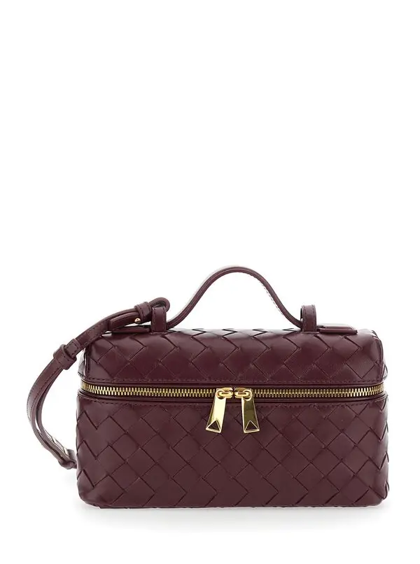 Bottega Veneta Bang Bang' Bordeaux Crossbody Bag With Adjustable And Removable Strap And Intreccio Motif In Suede For - Multicolor