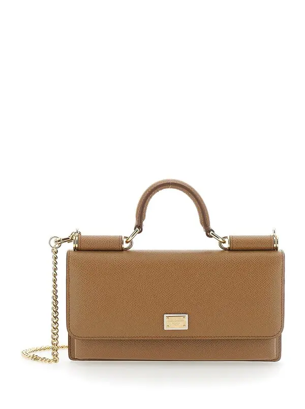 Dolce & Gabbana Mini Bag With Chain Strap And Logo Plate On The Front In Leather For - Brown
