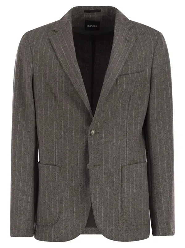 BOSS Slim-fit Blazer In Stretch Striped Flannel