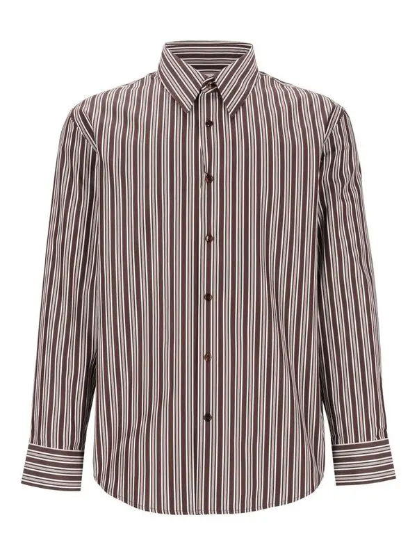 Saint Laurent Striped Cotton Poplin Shirt - Brown