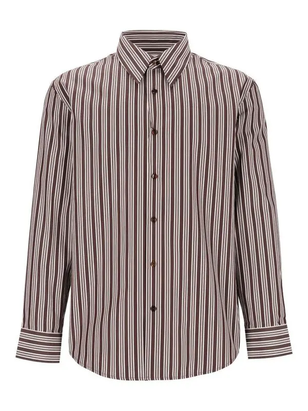 Saint Laurent Striped Cotton Poplin Shirt - Brown