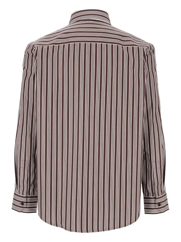 Saint Laurent Striped Cotton Poplin Shirt - Brown