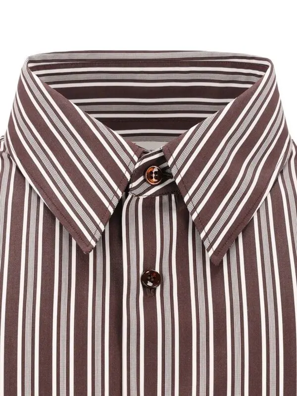 Saint Laurent Striped Cotton Poplin Shirt - Brown